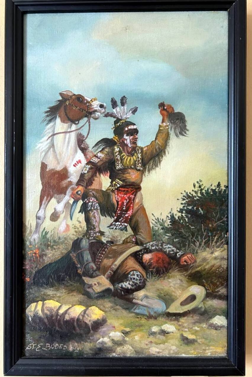 Original Handmade Oil Painting on canvas "Scalp-battle trophy" 13" x 8 ...