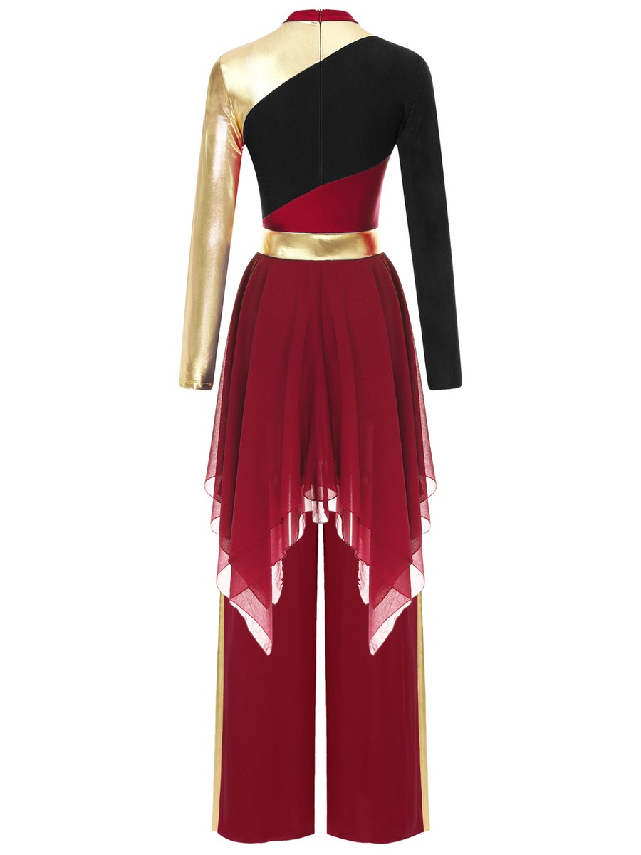 Oyolan Women's Lyrical Sequined Cut Out Ballet Dance High Split Overlay ...