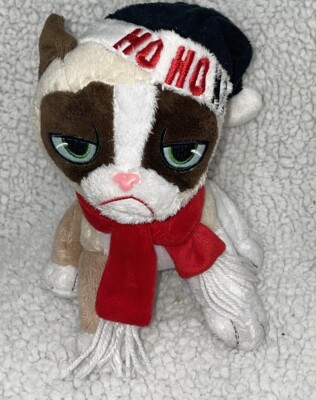 Grumpy Cat 7".5” Plush Christmas Kitty HO HO NO Black Hat Red Scarf ...