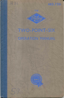 Riley 2.6 Two Point Six Original Operation Manual (Handbook) 1957 No ...