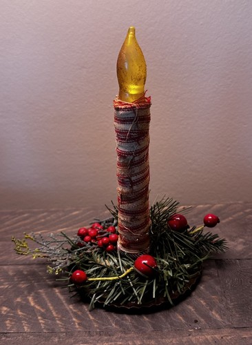 Primitive Style 6" Christmas Battery Operated Timer Taper Candle With ...