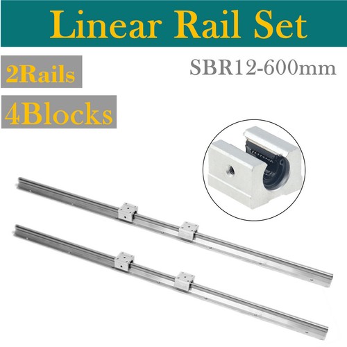 2pcs SBR12 600mm Support Linear Rail Shaft Rod + 4pcs SBR12UU Block CNC ...