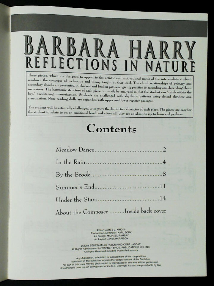 Reflections in Nature Barbara Harry Intermediate Piano Solos (2003 ...