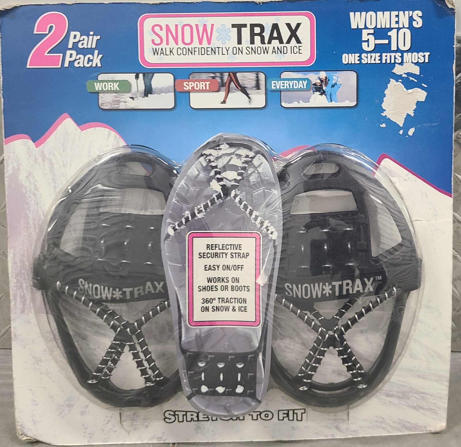 Womens Snow Trax 2 Pack Winter Ice Grippers Size 5-10 for Shoes Walking ...