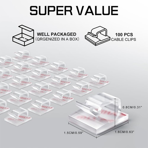 100PCS Cable Clips, Adhesive Wire Clips Strong Cord Clips Wire Holders ...