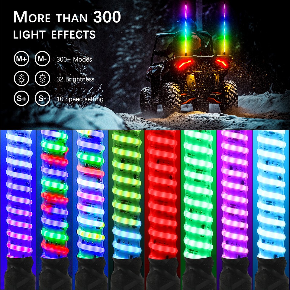 2X 2FT For Can-AM Commander 700 800 1000 4X4 COB RGB LED Spiral Whip ...