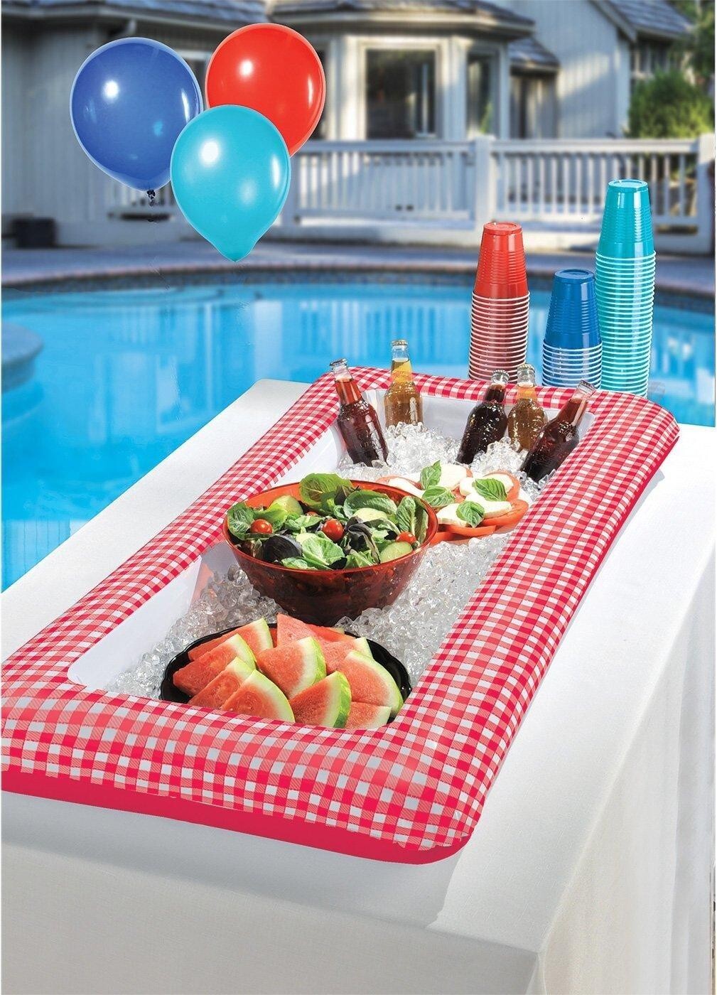 INFLATABLE BUFFET~SALAD~FLOATING POOL BAR~COOLER~ICE~PARTY~FOOD~DRINK ...