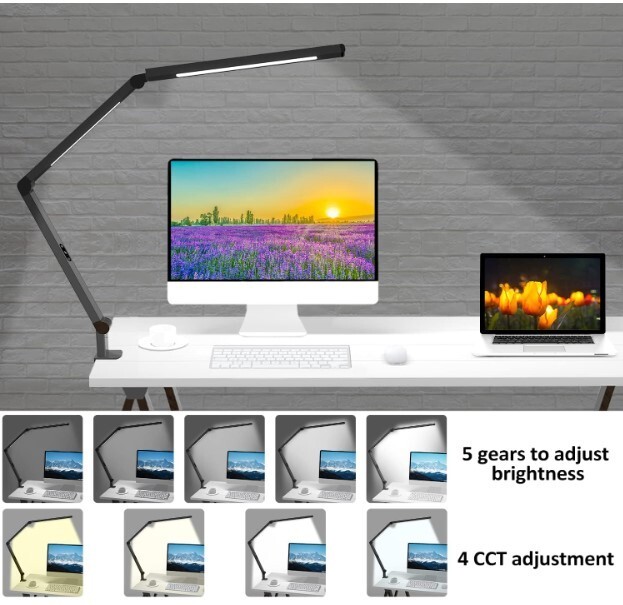 LED Desk Table Lamp with Clamp + Stand Base Interchangeable Swing Arm ...