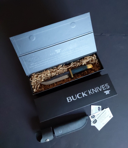 Buck 119 Chipflint Chip Flint Blue Wood Custom Hunting Bowie Knife Made ...