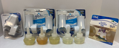 12 GLADE Wall Plug In 5 Scented Oil Warmers and 7 Assorted Scented Oils ...