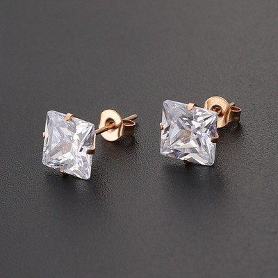 18K Rose Gold Filled Tarnish-Resistant 6x6 mm Zircon Thin Post Stud ...
