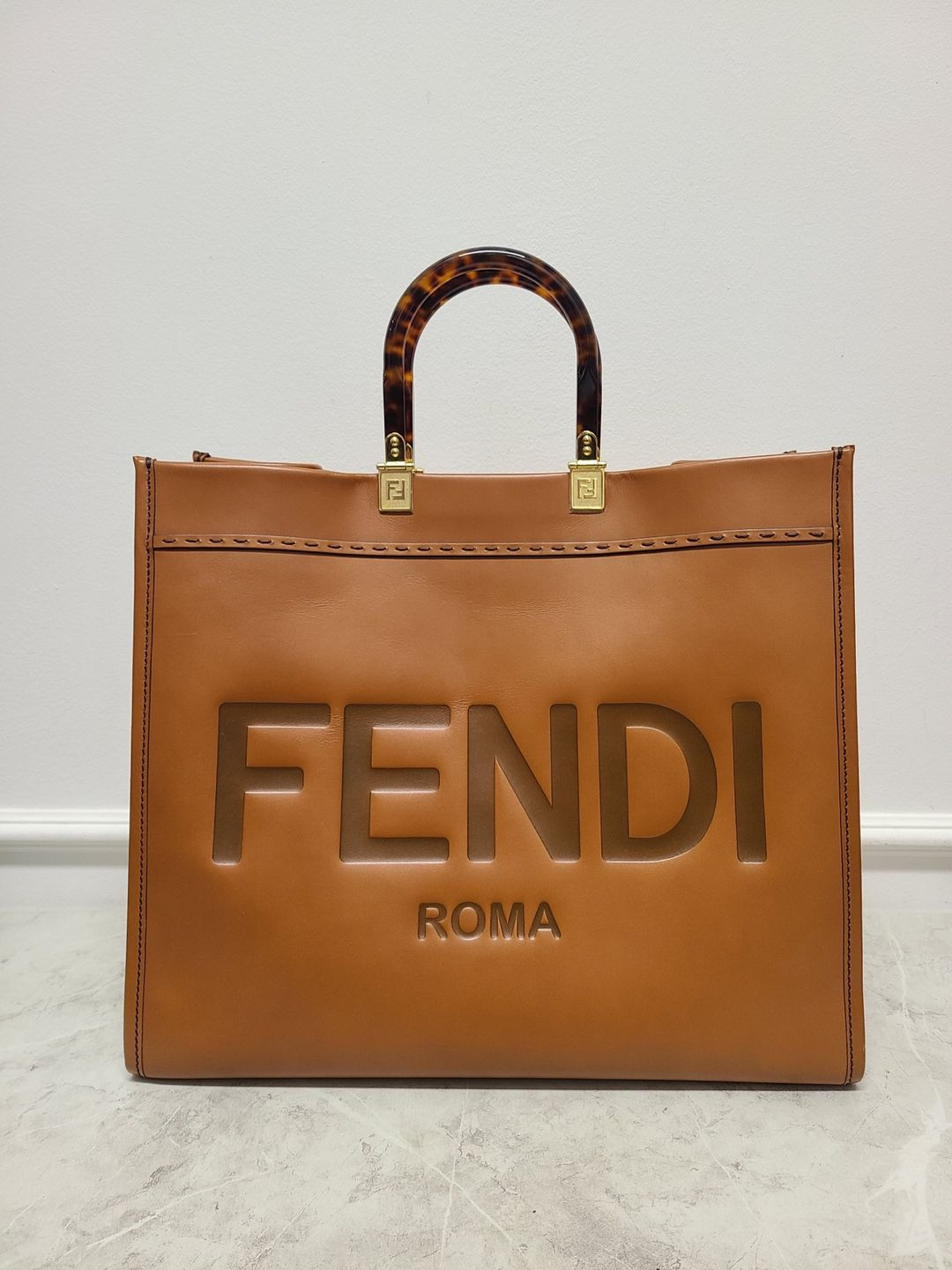 Fendi Brown Sunshine Roman Lettering Logo Large Shopp… - Gem