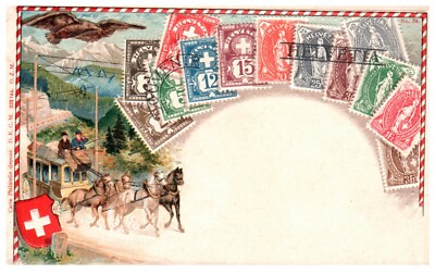 Colorful Collectable Embossed Philatelic Postcard Switzerland Stamps ...