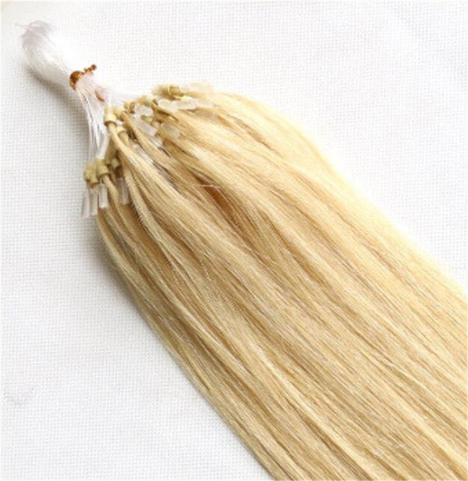 Pre-Looped Fish Line Micro Ring Beads Link Hair Extensions Real Remy ...
