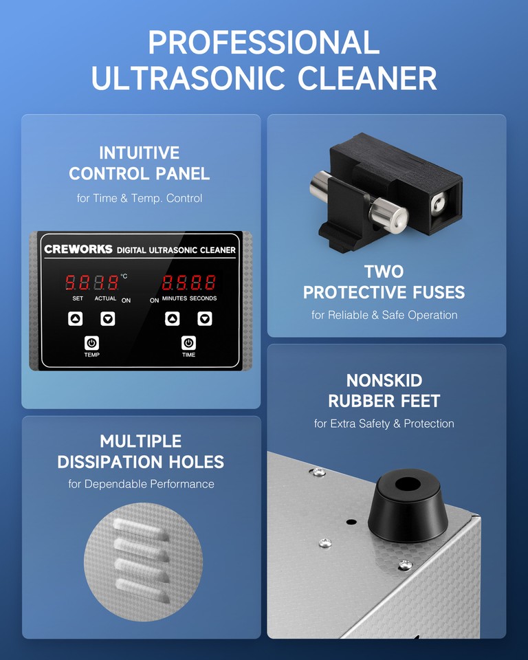 CREWORKS 0.8/1.3/2/3/6/10/15/30L Ultrasonic Cleaner Timer Heater Degas Gentle | eBay UK