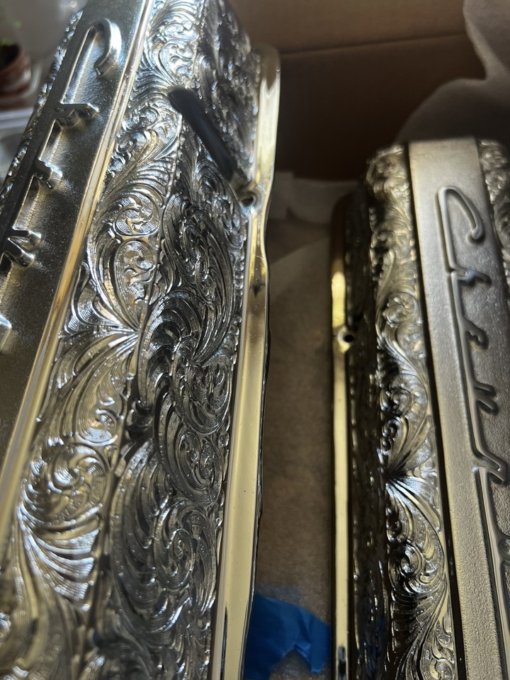 SBC 4 Hole Pair Of Custom Valve Covers Hand Engraved & Chrome By Bob ...