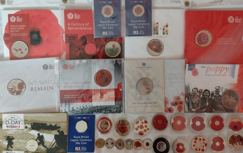 Remembrance Poppy Coins £5 Coin £1 50p 25 Cents Royal Mint Westminster ...