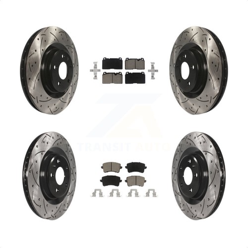 Coated Drilled Slotted Disc Brake Rotor & Ceramic Pad Front Rear Kit ...