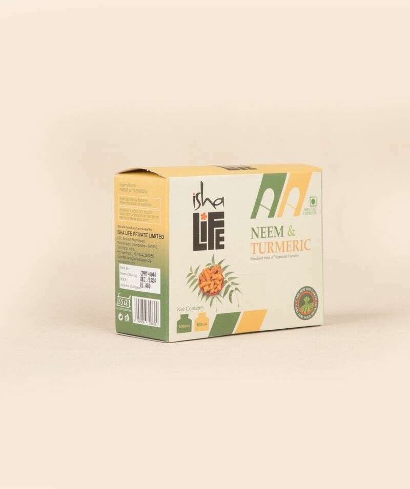 5 X Isha Life Neem & Turmeric Powder Veg Cap Combo Pack 100 pcs each ...