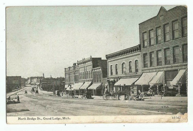 Grand Ledge, MI Michigan 1914 Postcard, Bridge Street Scene, by C.U ...