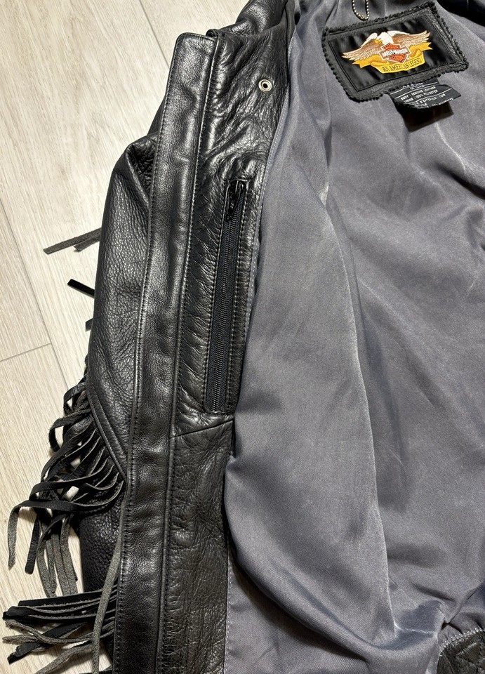 Harley Davidson Leather Fringe Motorcycle Jacket Embossed Logo Biker ...