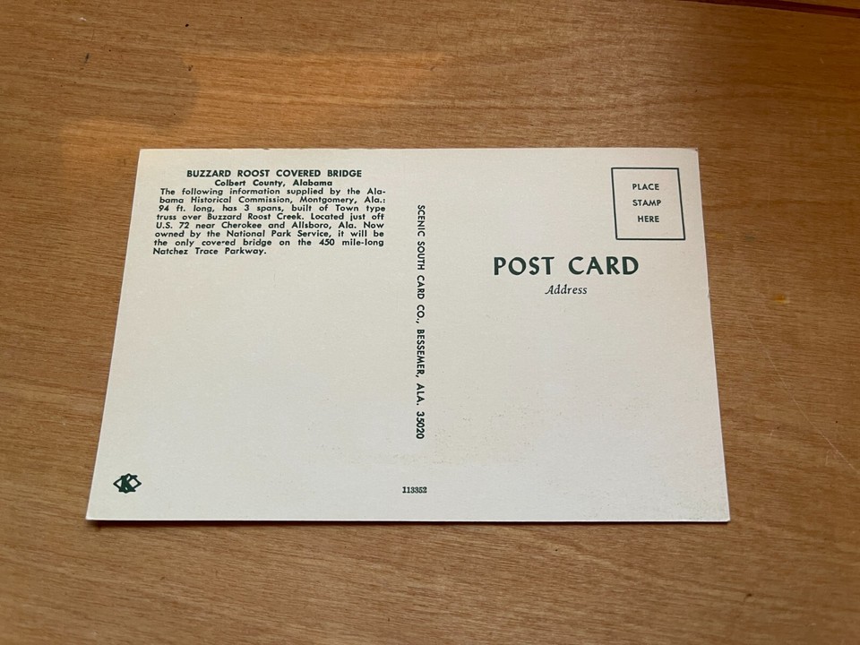 Buzzard Roost Covered Bridge Colbert County Alabama Cherokee Vintage ...