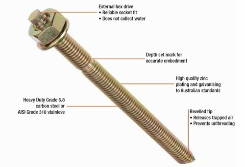 Ramset Chemset Anchor Stud 10 Pack M16x190mm Zinc Plated CS16190 | eBay