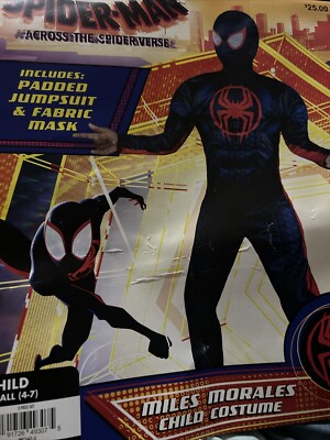 Spiderman Miles Morales Kids Small 4-7 Halloween Costume W/ Mask Child ...