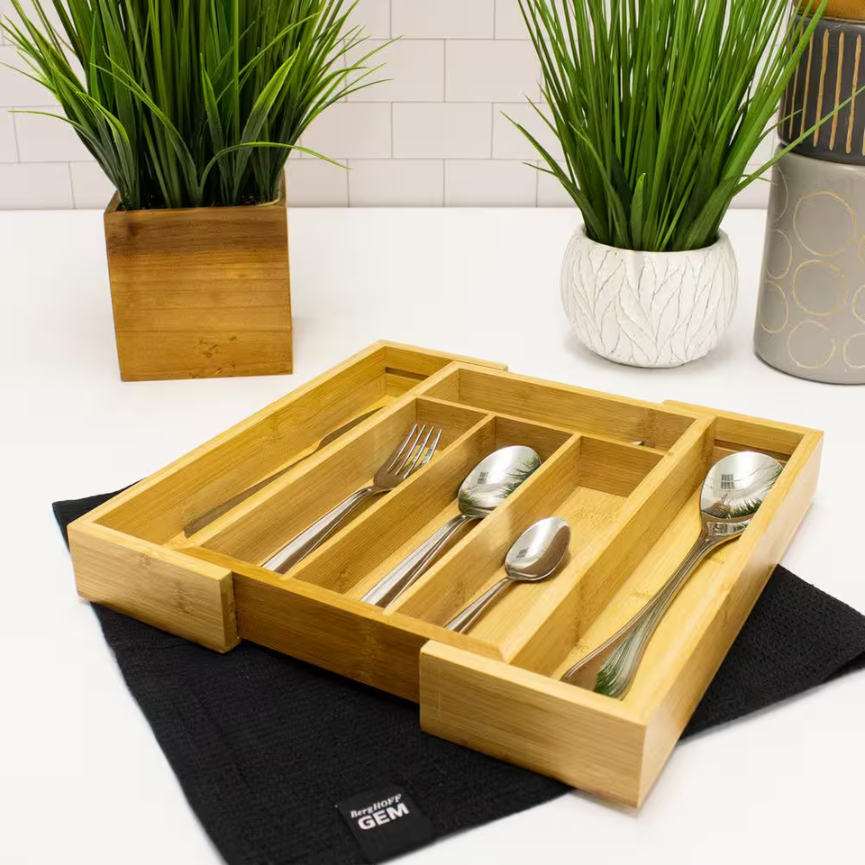Cooknco 15 In. X 20 In. X 2 In. Bamboo 6-Slot Expanding Flatware ...