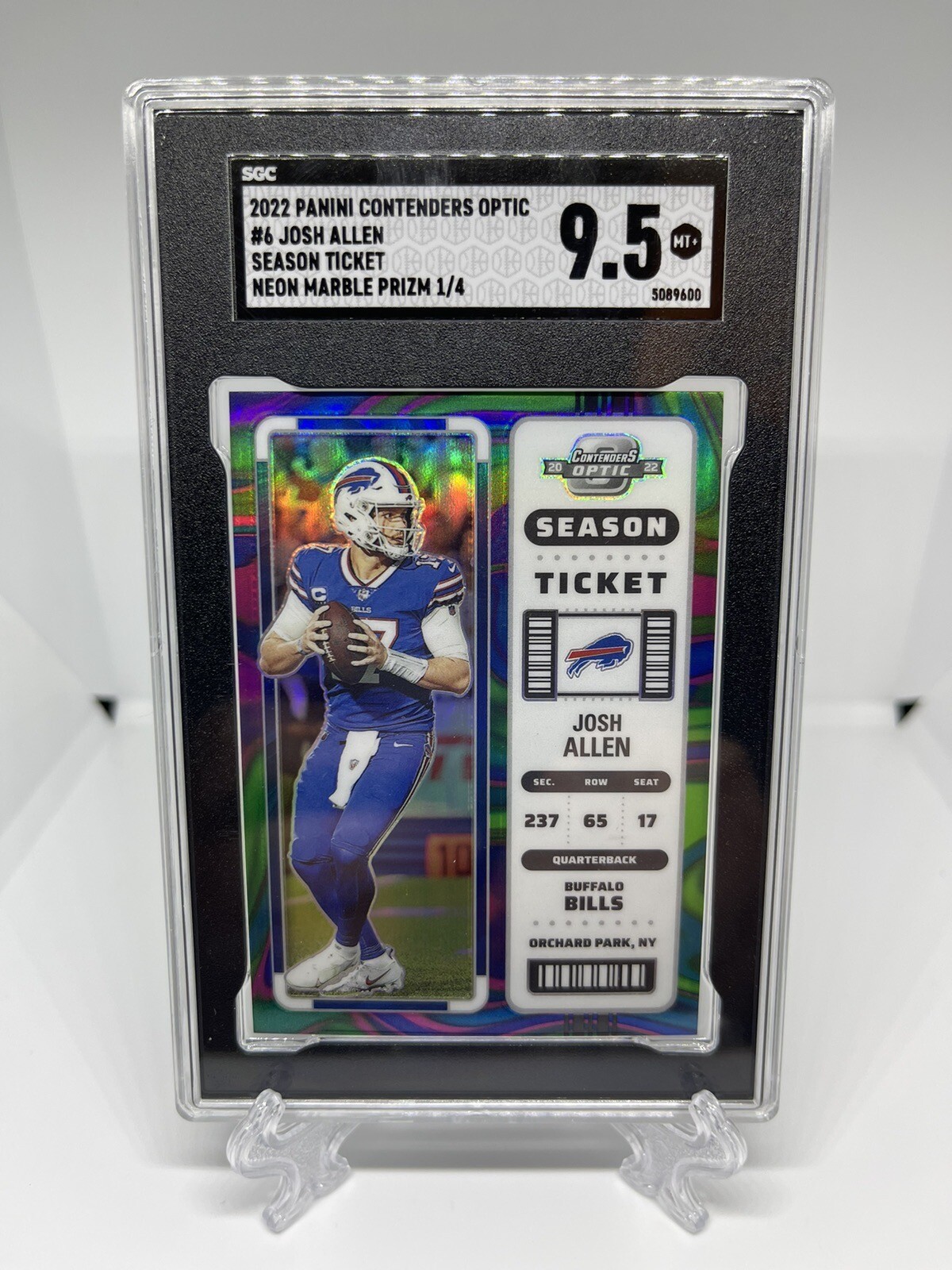 2022 Optic Contenders Josh Allen NEON MARBLE 1/4 SGC 9.5 Buffalo Bills ...