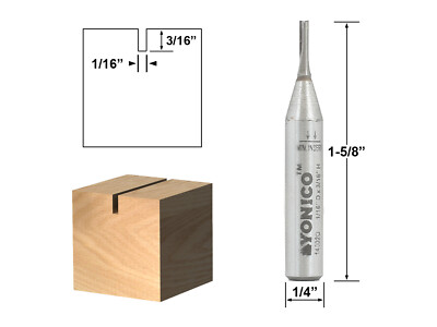 1/16" Diameter Carbide Insert Straight Router Bit - 1/4" Shank - Yonico ...