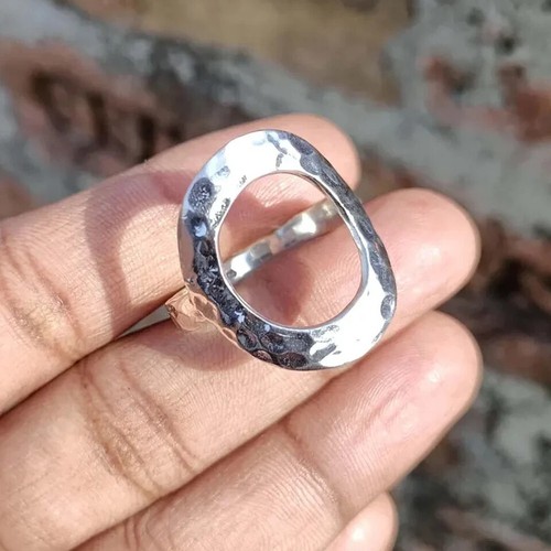Solid 925 Sterling Silver Hammered Open Circle Ring Handmade Minimalist Ring | eBay