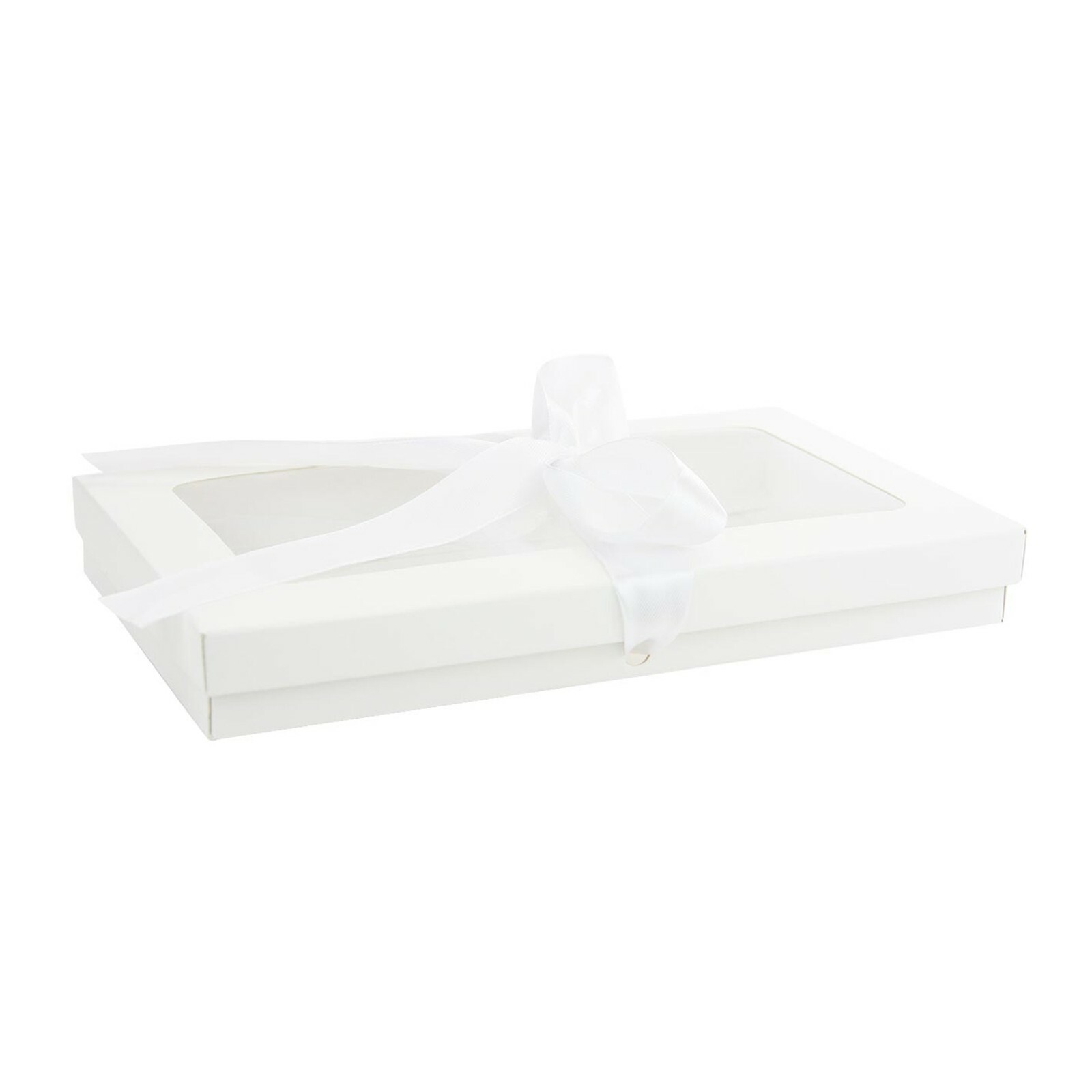 Pack of 36 / 96 Rectangle White Kraft Gift Box with Clear Lid & Satin ...