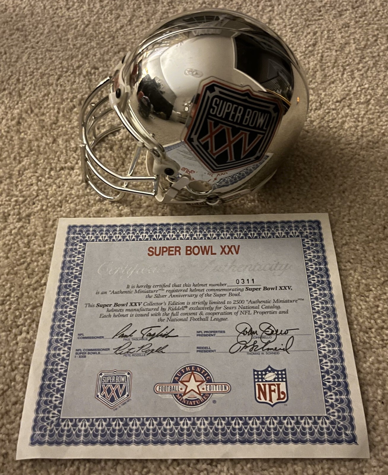 Super Bowl XXV Commemorative Mini Helmet #311 of 2500 - CoA Authentic ...