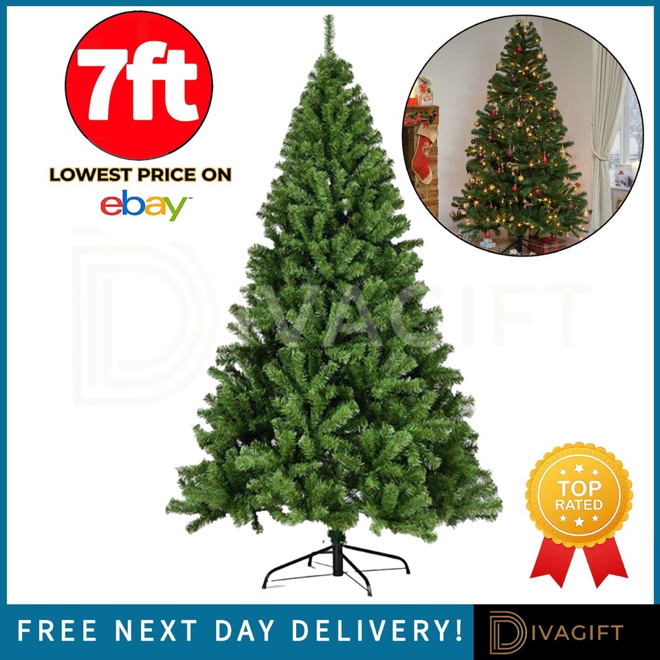 6FT 7FT CHRISTMAS TREE WITH STAND BUSHY ARTIFICIAL TRADITIONAL HOME ...