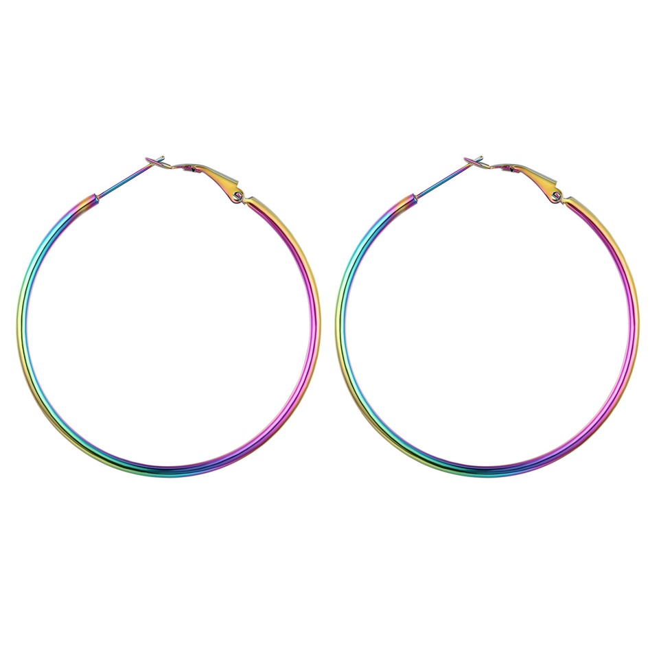 3 pairs Stainless Steel Big Round Large Thin Hoop Snap Earrings For ...