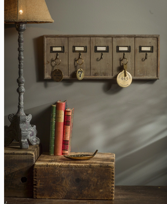 $0 Ship-Multi Key Holder Wood Wall Rack 5 Hooks Vintage Style Office ...