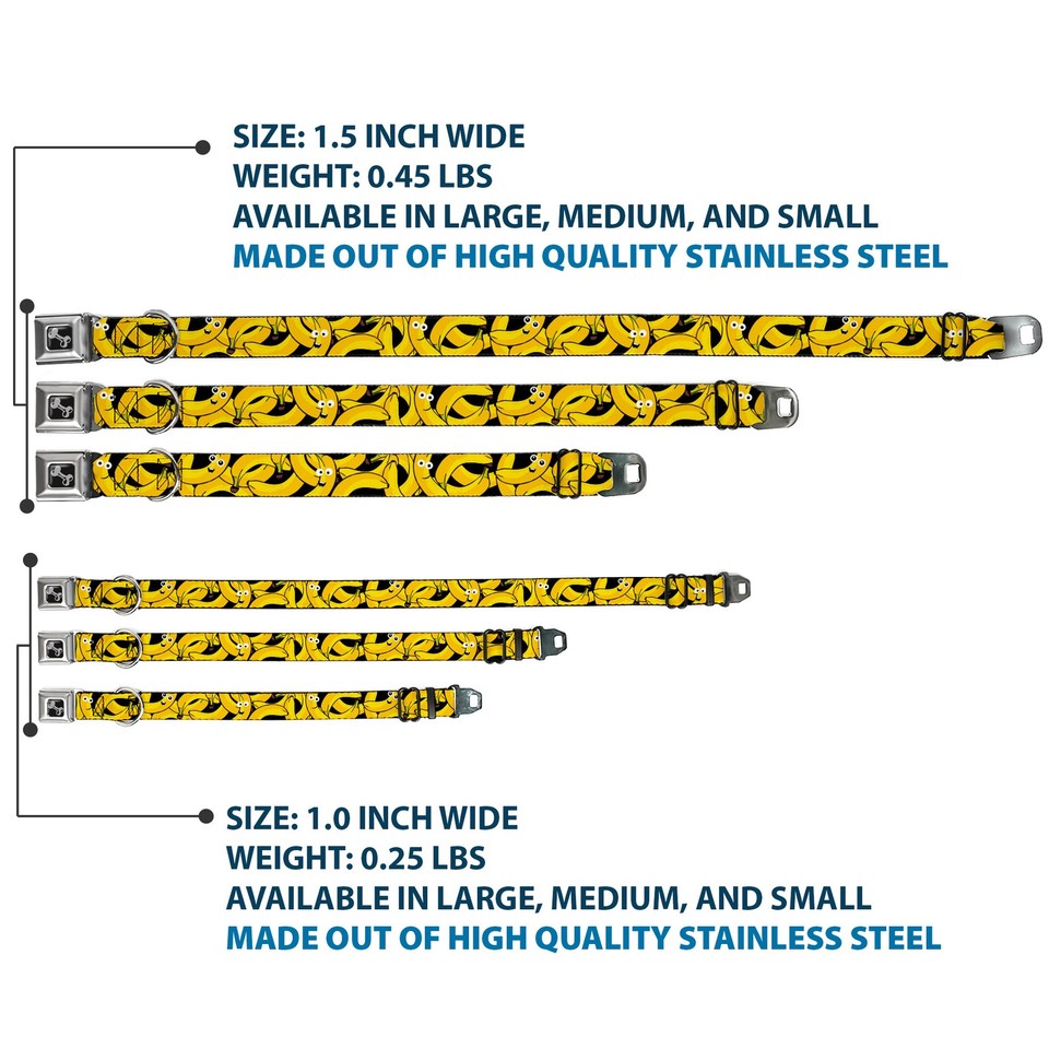 Dog Collar Bone Bananas Stacked Cartoon Black/Yellows WIDE-Medium 16-23 ...