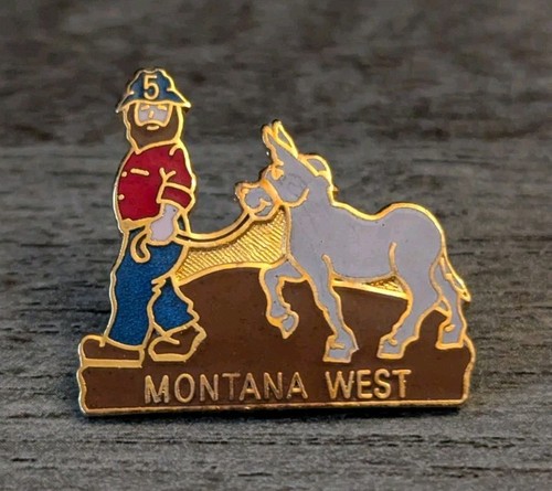 "Montana West" Miner Wearing #5 Blue Helmet Leading Burro Donkey Lapel ...