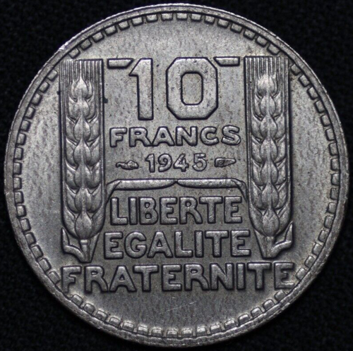 FRANCE ~ 1945 (sl) 10 Francs ~ "Small Leaves" Variety WORLD Coin ☘️ ...