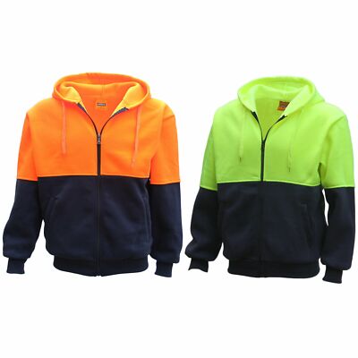 HI VIS Full Zip Fleece-lined Fleecy Hoodie Jumper Safety Workwear ...
