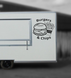 Burger and chips sticker, catering burger van sign, fast food sign ...