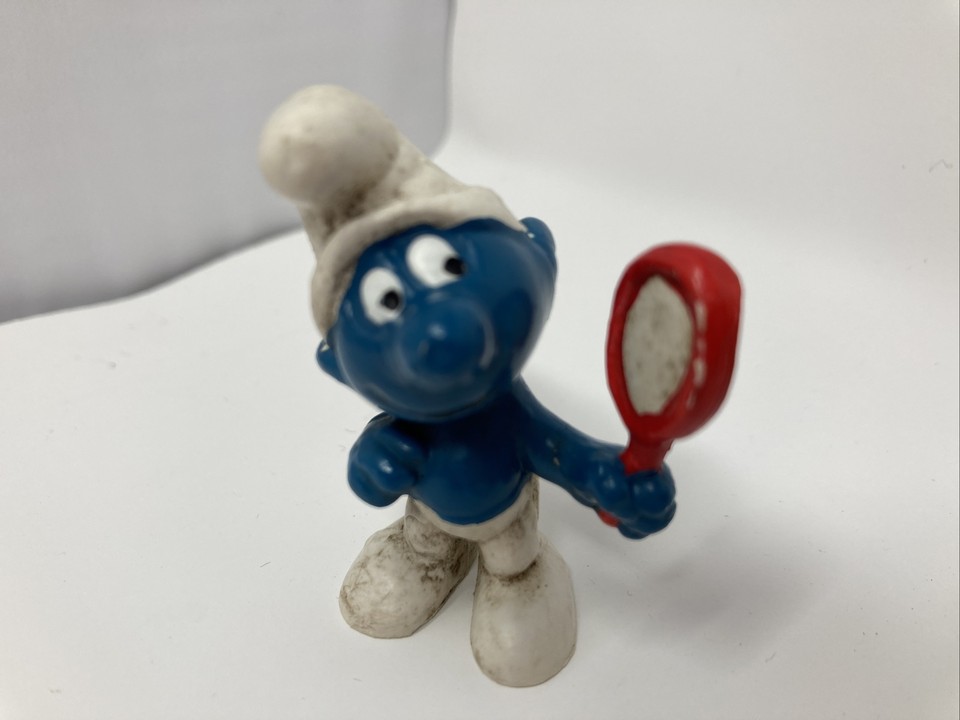 Smurfs 20017 Vanity Smurf Mirror Vintage Figure Rare PVC Toy Figurine ...