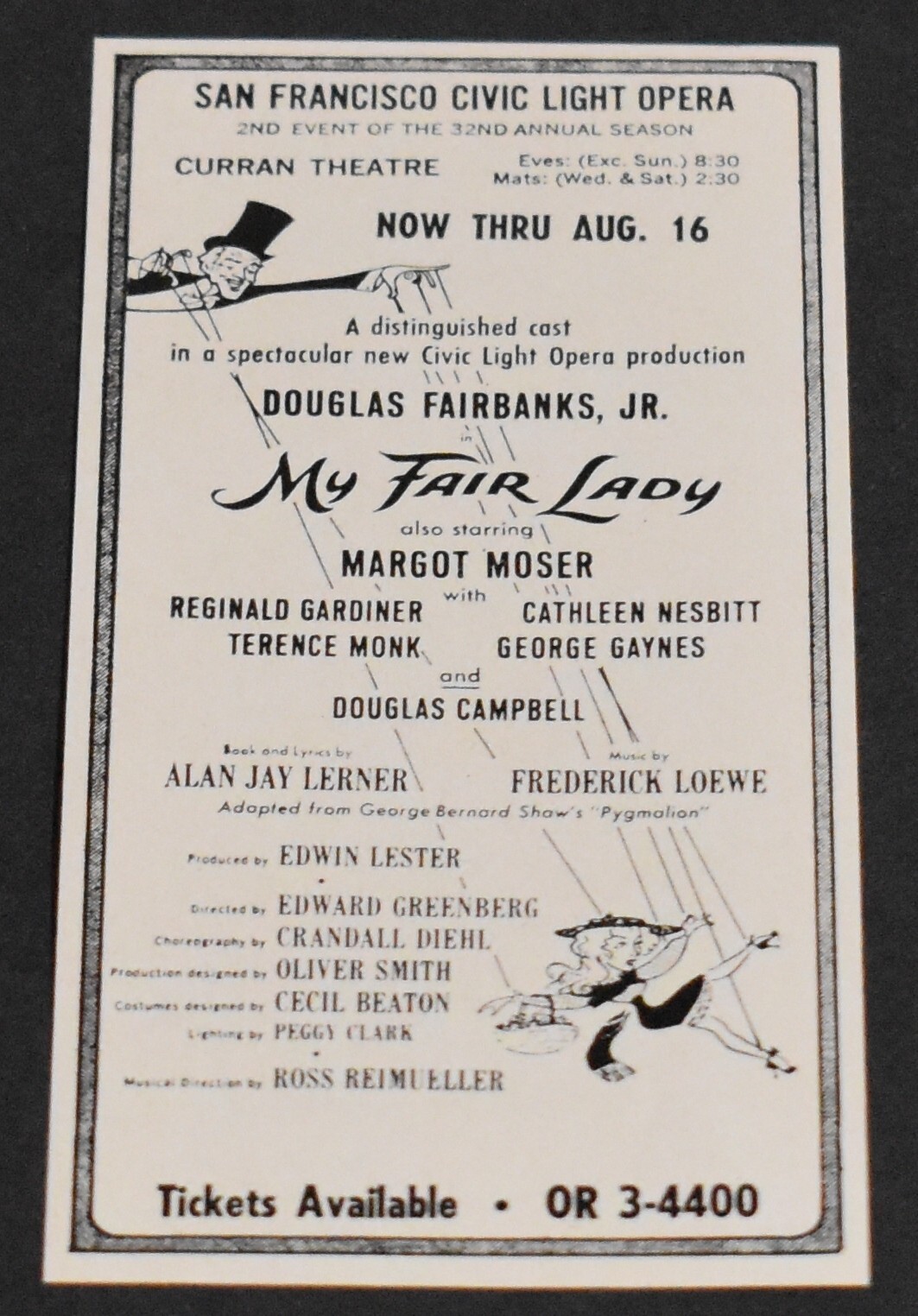 1969 Print Ad San Francisco Civic Light Opera Curran Theatre My Fair ...