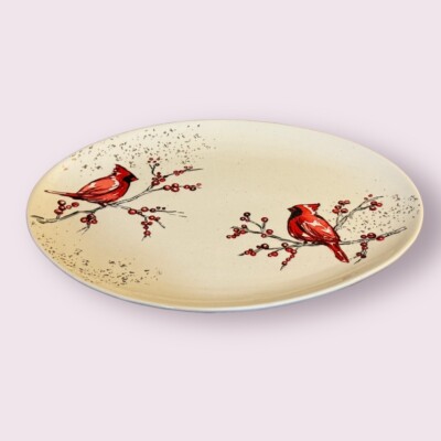Cardinal Red Bird Ceramic Large Appetizers White Tray Dinner Plate ...