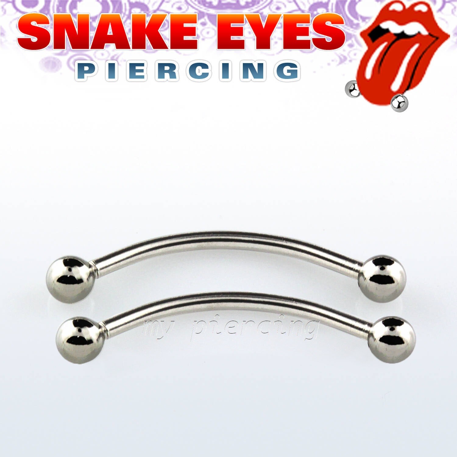 2pcs. 16G 5/8" 316L Surgical Steel Curved Barbell Tongue Snake-Eyes ...
