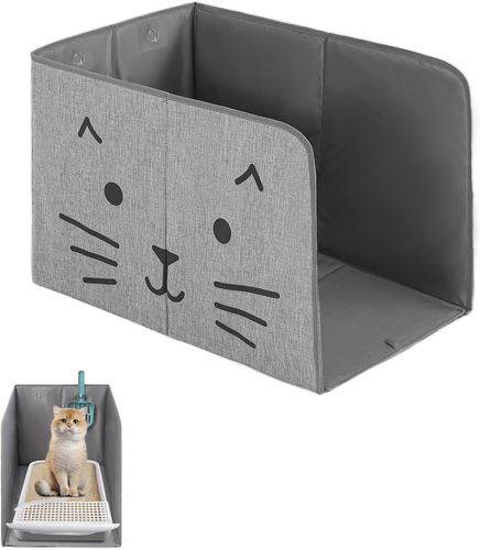 Waterproof Cat Litter Box Enclosure Splash Guard with Removable Mat Cat ...