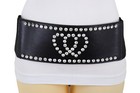 Women Black Elastic Wide Fancy Dressy Belt Hip Waist Silver Heart Love ...