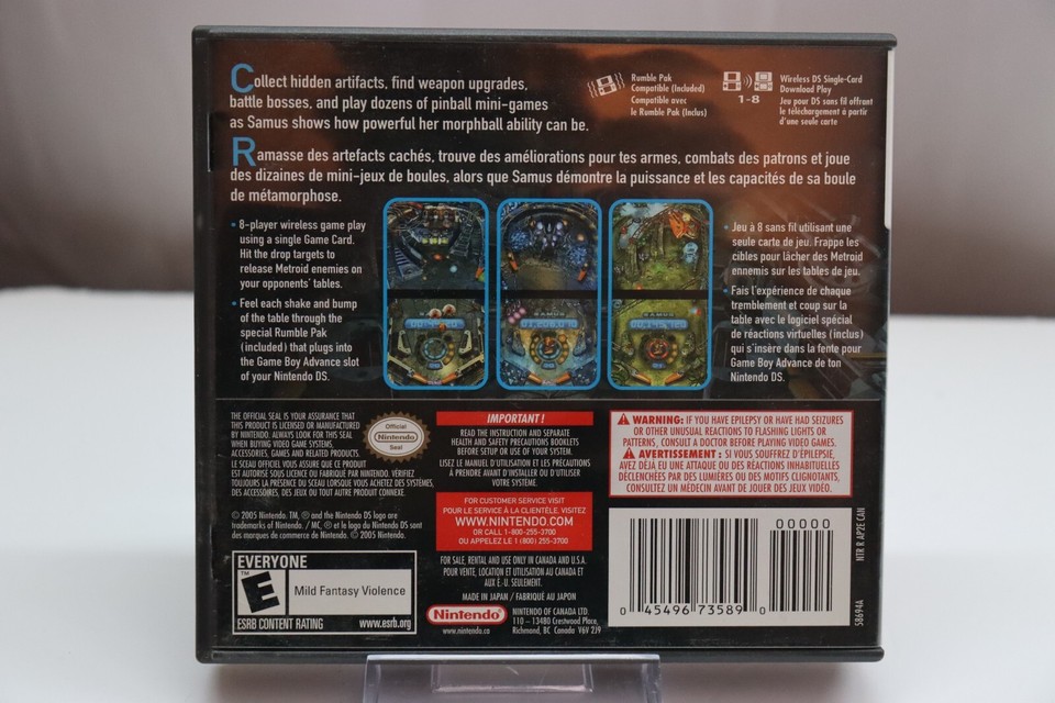 Metroid Prime Pinball Nintendo DS + Rumble Pak CIB Complete in box with ...