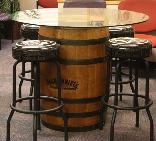 6 Pc Set Jack Daniel's Whiskey Oak Barrel Bar Table Glass Top Stools PICKUP ONLY | eBay